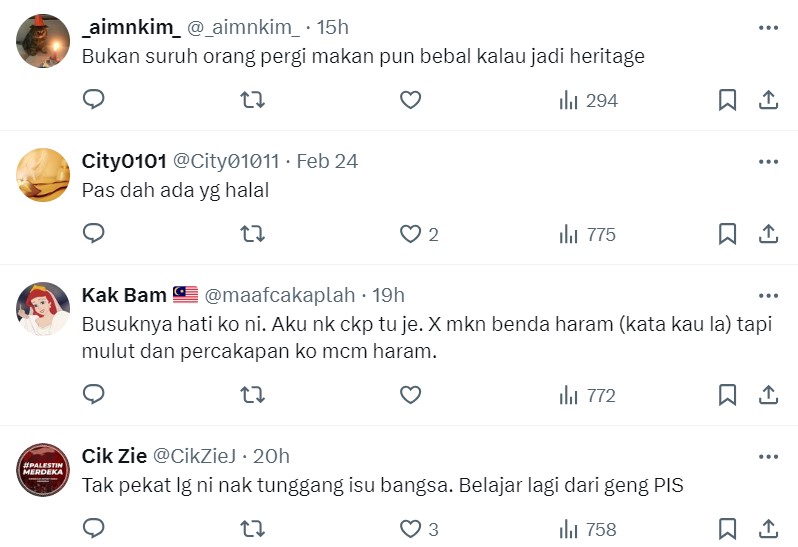 “That we don’t eat ‘bah kut teh’ doesn’t mean it can’t qualify as national heritage food”