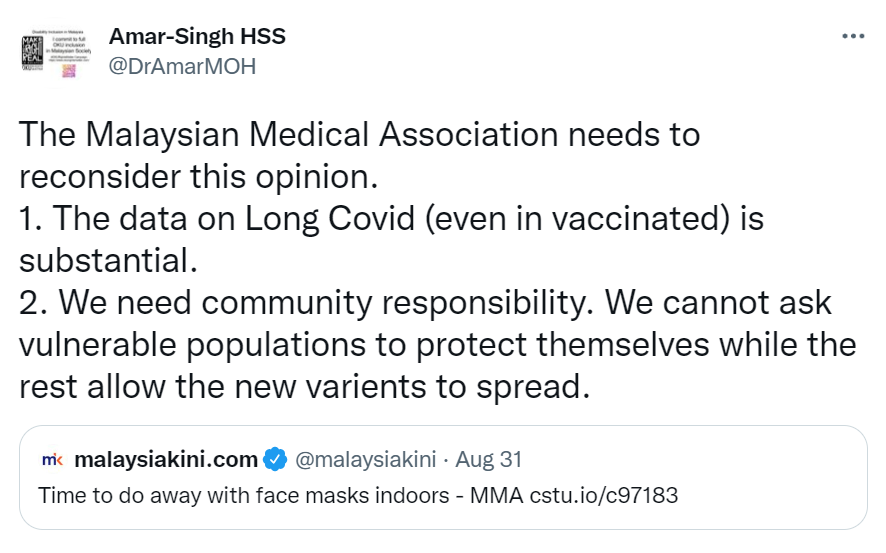 MMA slammed for “irresponsible” call to review mandatory indoor masking - Focus Malaysia