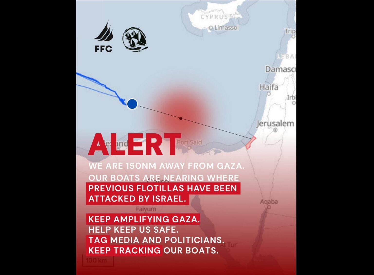 Freedom aid flotilla 277km from Gaza, says organisers