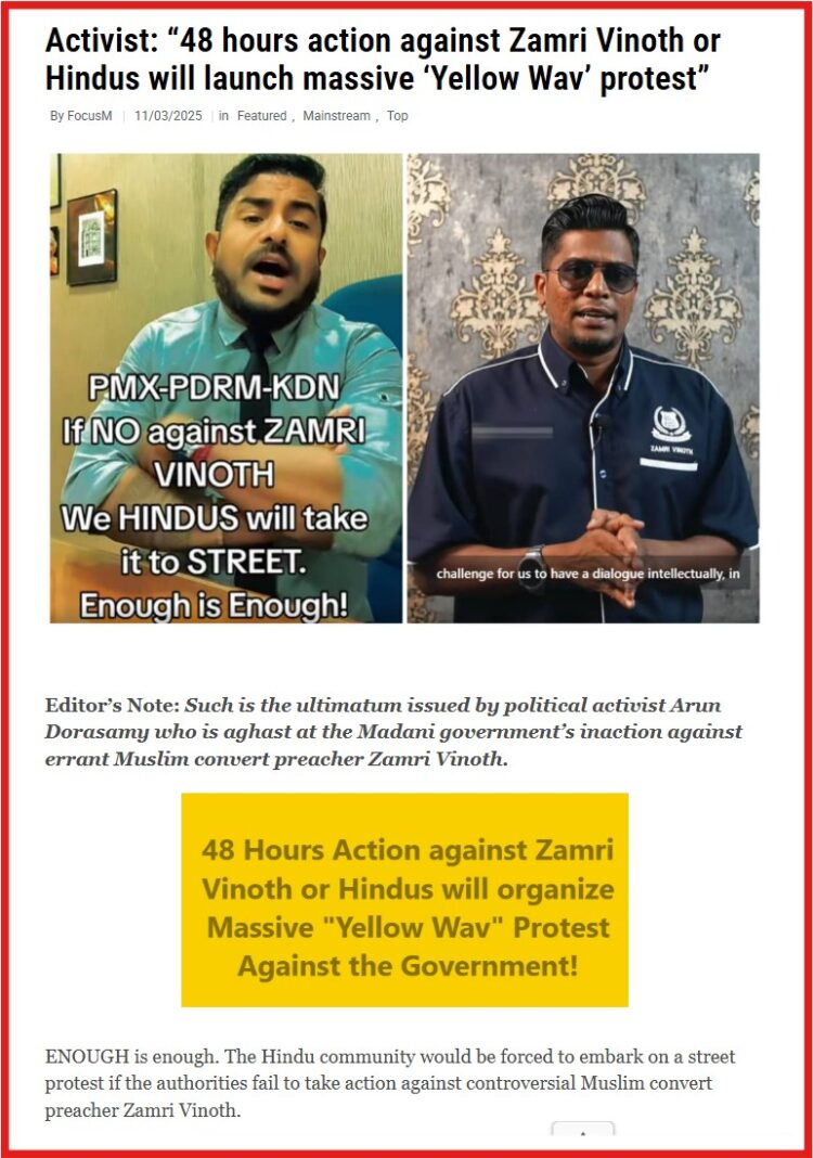 “Zamri Vinoth should respect his non-Muslim ancestry, allow Hindus to ...