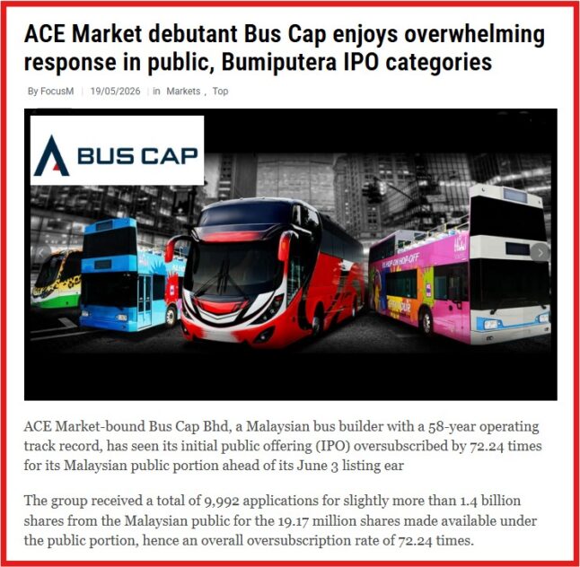 Bus Cap makes ACE Market debut as Malaysia’s first pure-play bus ...