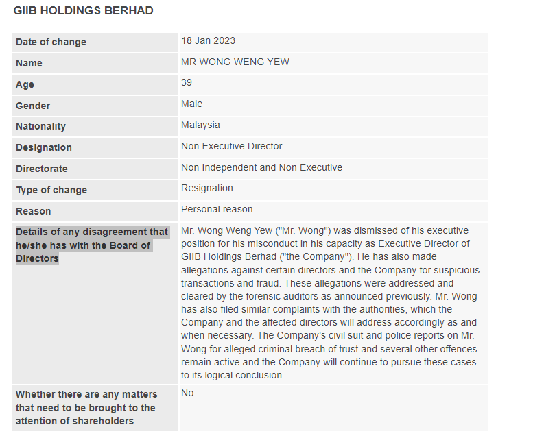 “I resigned from GIIB Holdings to avoid partaking in fraudulent ...