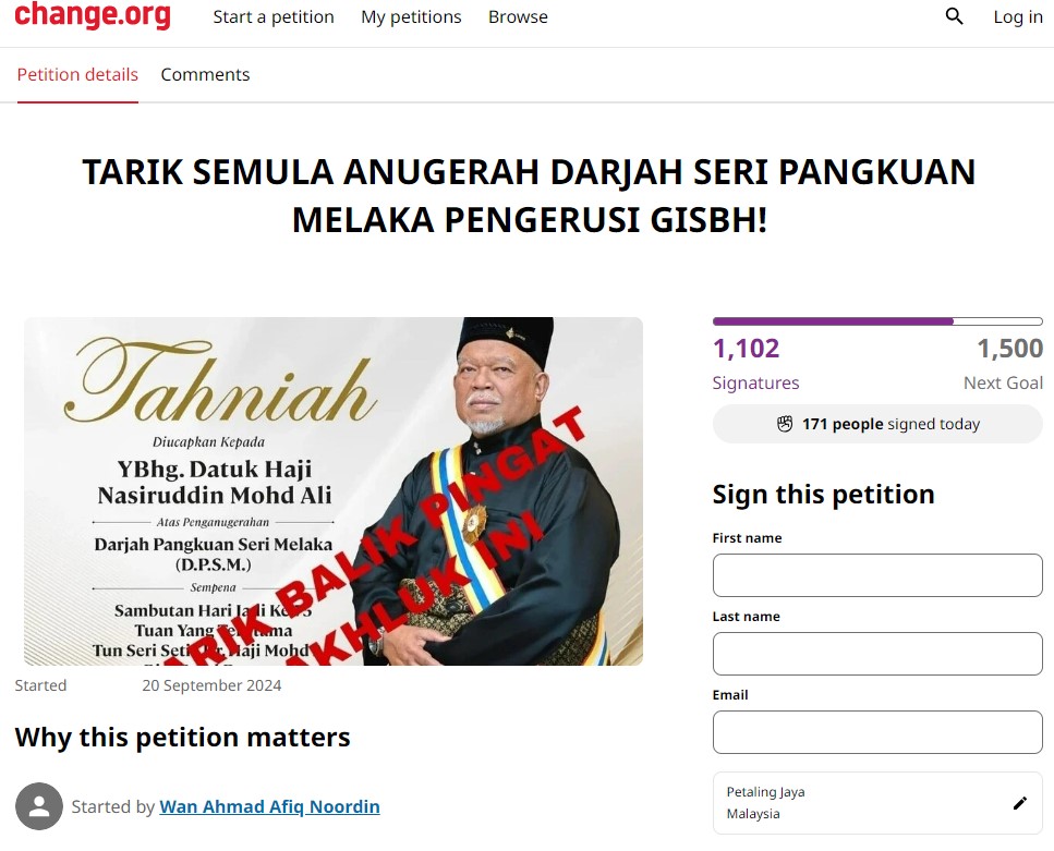 Young Melakans launch petition to strip GISBH’s head honcho of Datukship