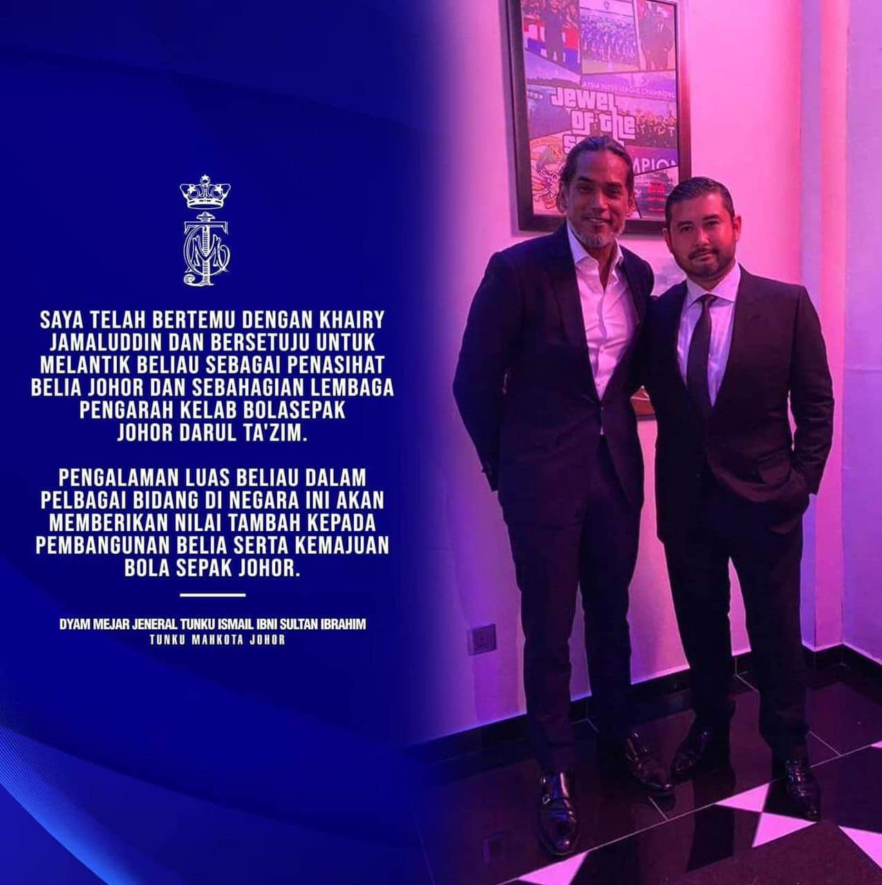 KJ appointed to JDT FC board of directors, Johor Youth Advisor