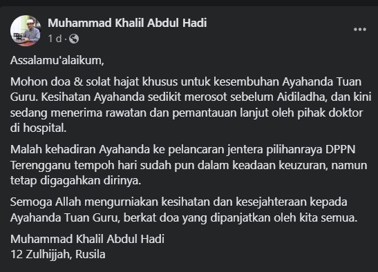 Let’s put aside our political differences to pray for Hadi Awang’s speedy recovery
