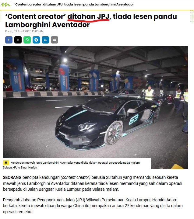 Chinese national Lambo owner: “JPJ never arrested me, might sue fake ...