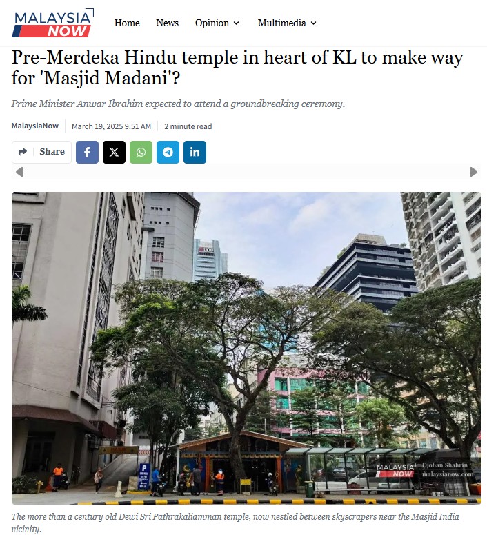 Ramasamy’s Urimai opposes historic Hindu temple in Jalan Masjid India making way for purported ...