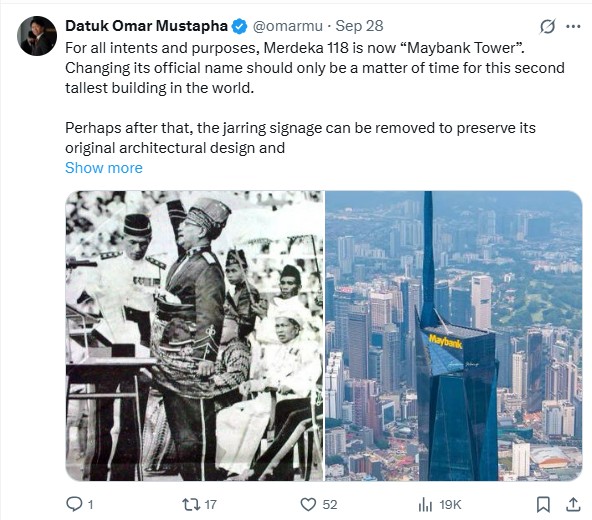 Maybank completes its ‘re-branding’ of Merdeka 118 much to the chagrin ...