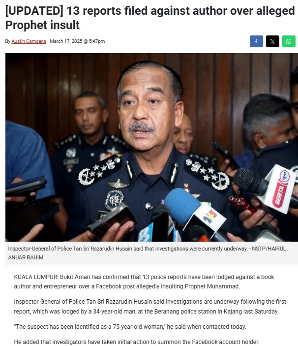 Senior citizen publisher earns wrath of cops, MCMC, JAKIM for linking ...