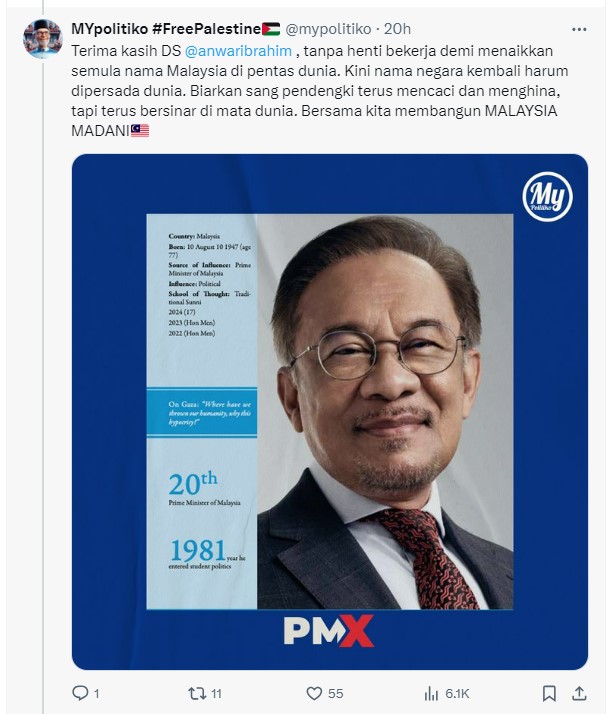 Madani gov’t backers over the moon as PMX hailed as 15th of 500 most influential global Muslims ...