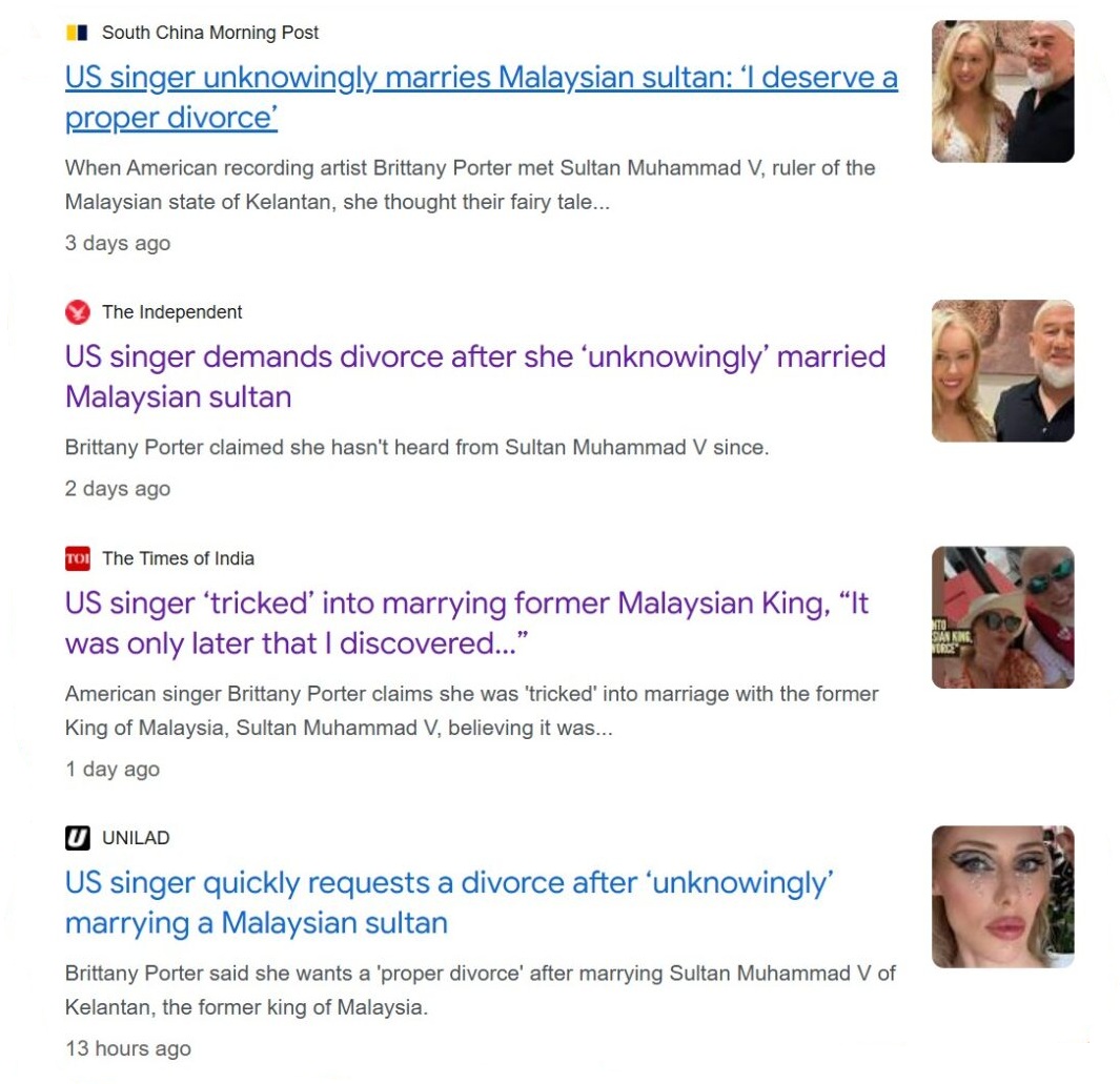 Kelantan ruler’s penchant for western spouses goes int’ after US singer alleges “tricked” into ...