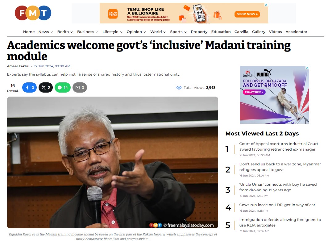 “Has Tajuddin Rasdi jumped the gun by praising Madani Training Module when it could just be PMX ...