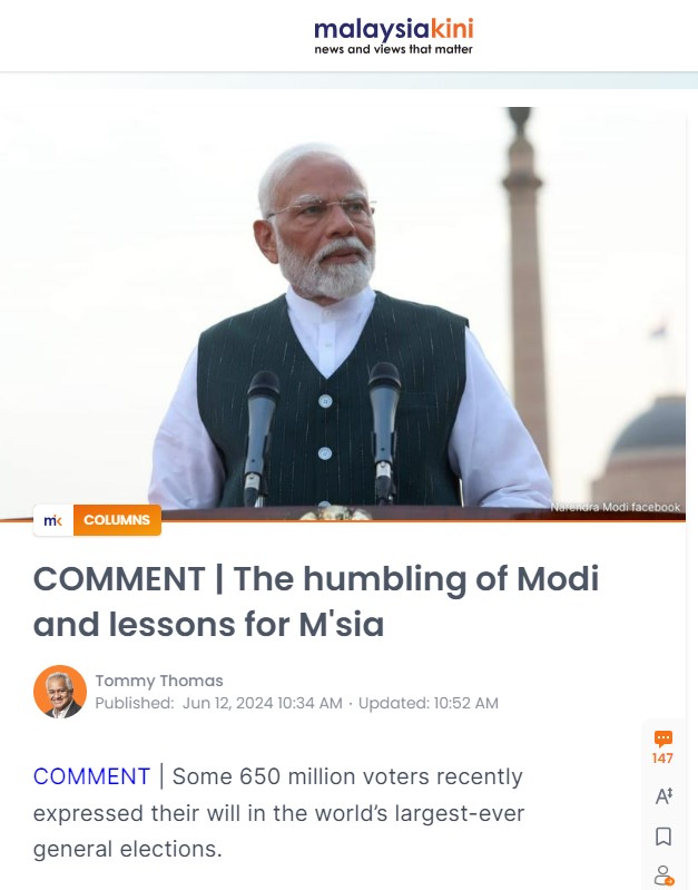 “Tommy Thomas has erred on what Malaysians can learn from Modi’s below ...
