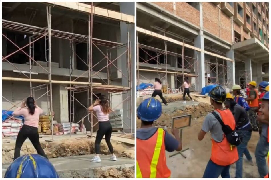 Sexy aerobic dancers bring cheer to construction site; motivation of ...
