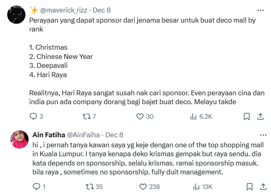 Netizen wants vibrant Christmas, CNY decor at KL malls to be reciprocated for Hari Raya